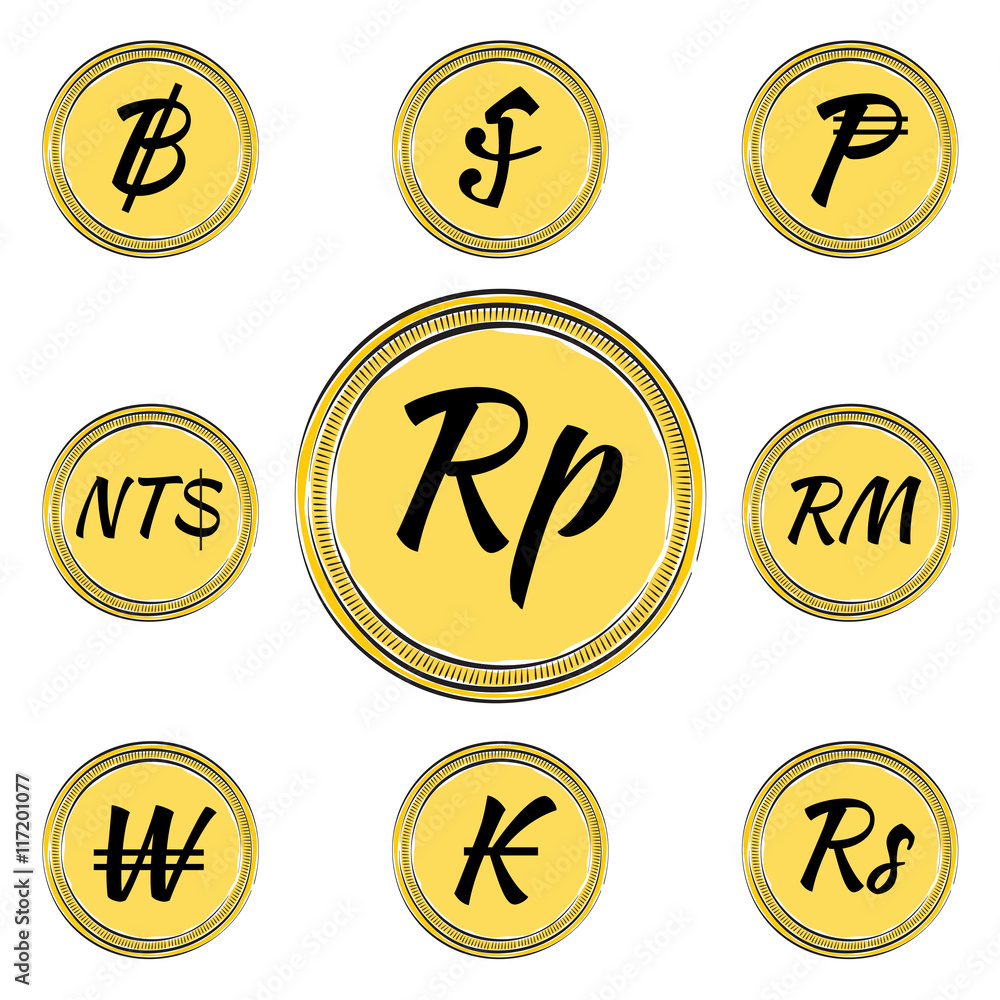 Set with Asian Currency Symbols Stock Vector | Adobe Stock