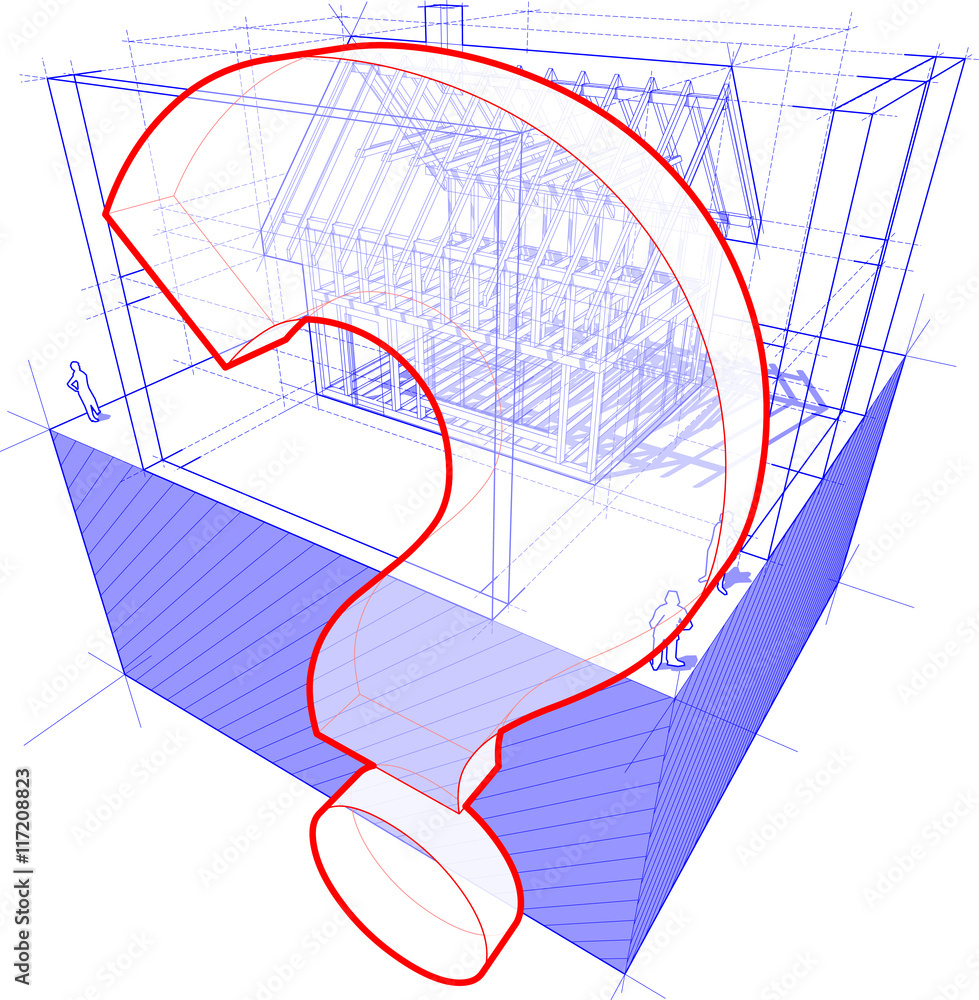 3d illustration of diagram of a framework construction of a detached ...