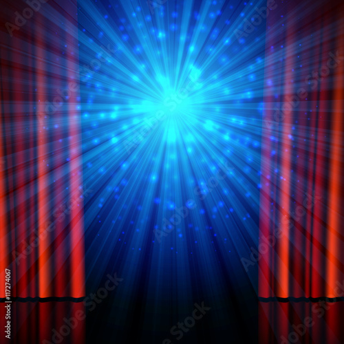 Stage Spotlights And Red Open Curtains Theatrical Festival Cinema