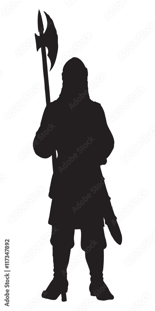 Medieval Warrior with a halberd. Vector drawing Stock Vector | Adobe Stock