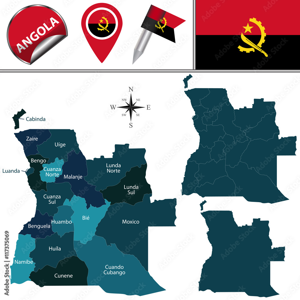 Map of Angola with Named Provinces Stock Vector | Adobe Stock