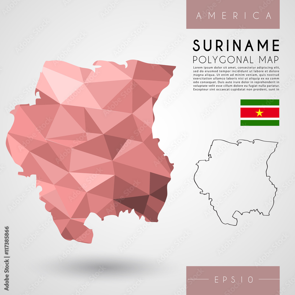 Suriname : Low Poly Map : Vector Illustration Stock Vector | Adobe Stock