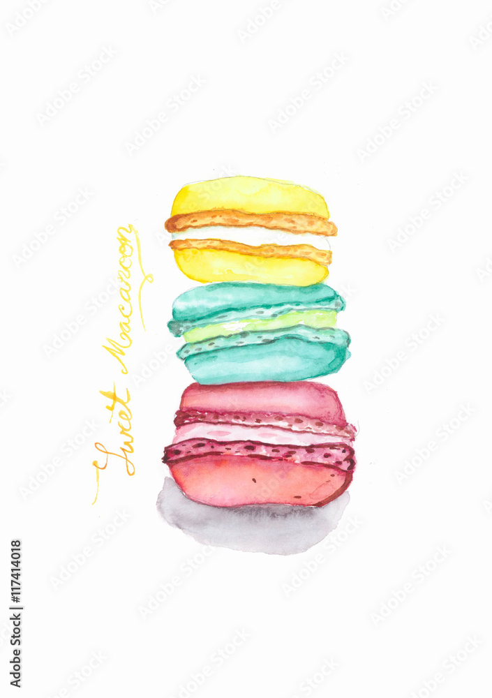 Macaron, watercolor painting isolated on white background Stock ...