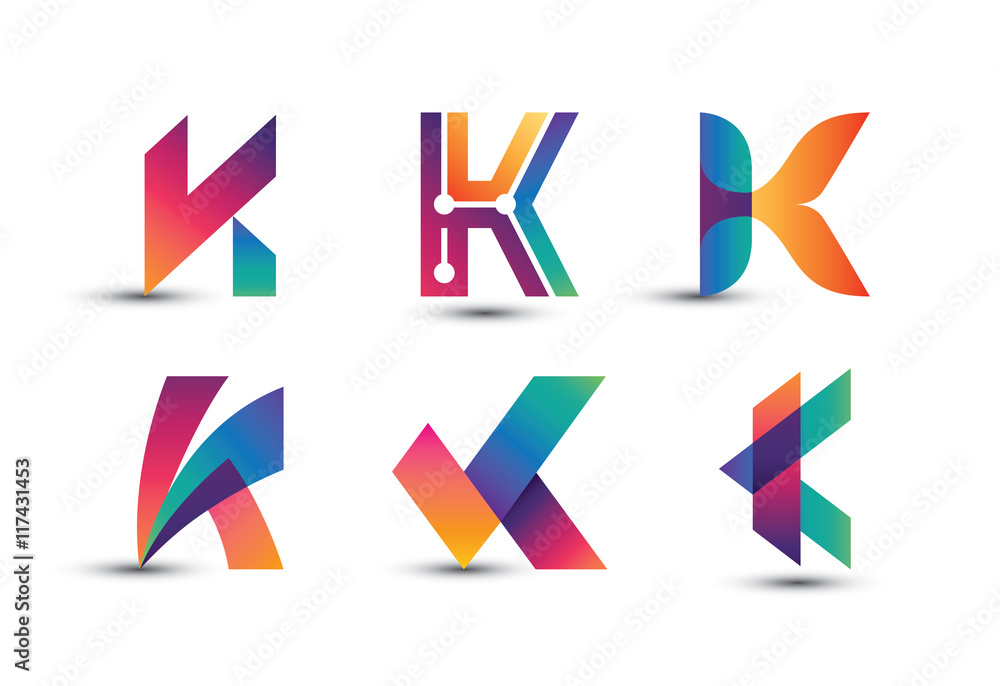 Abstract Colorful K Logo - Set of Letter K Logo Stock Vector | Adobe Stock