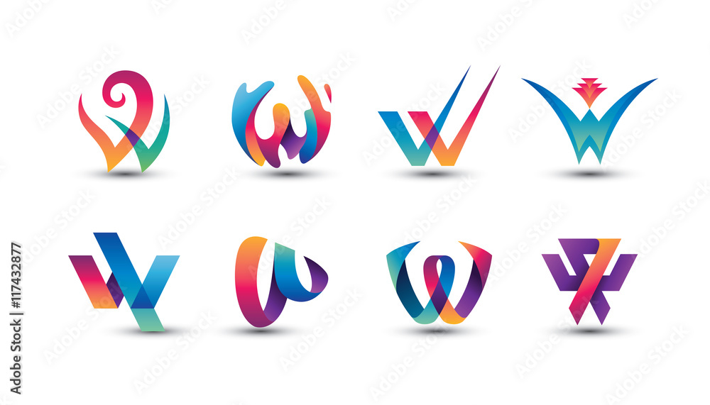 Abstract Colorful W Logo - Set of Letter W Logo Stock Vector | Adobe Stock