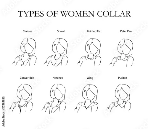 types of women collars. vector illustration. Stock Vector | Adobe Stock