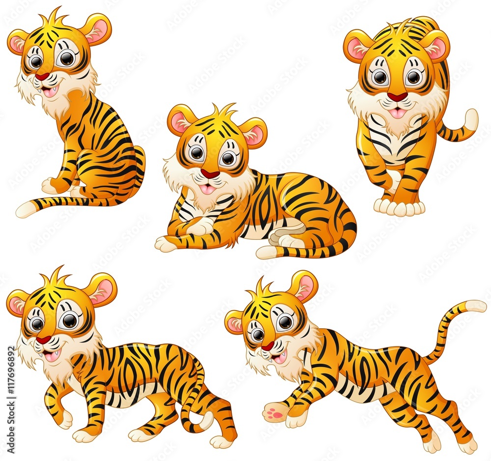 Tiger cartoon set collection Stock Vector | Adobe Stock