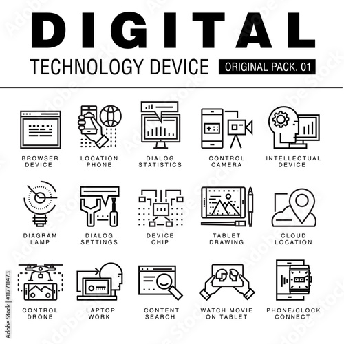 Modern digital technology pack. Thin line icons set internet technology ...