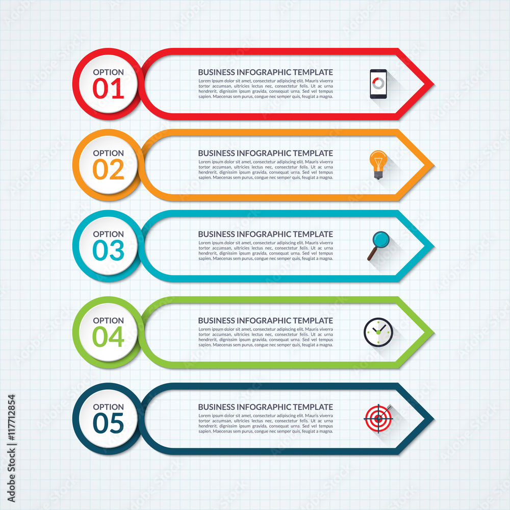 Infographic arrow design template with 5 options, steps, parts ...