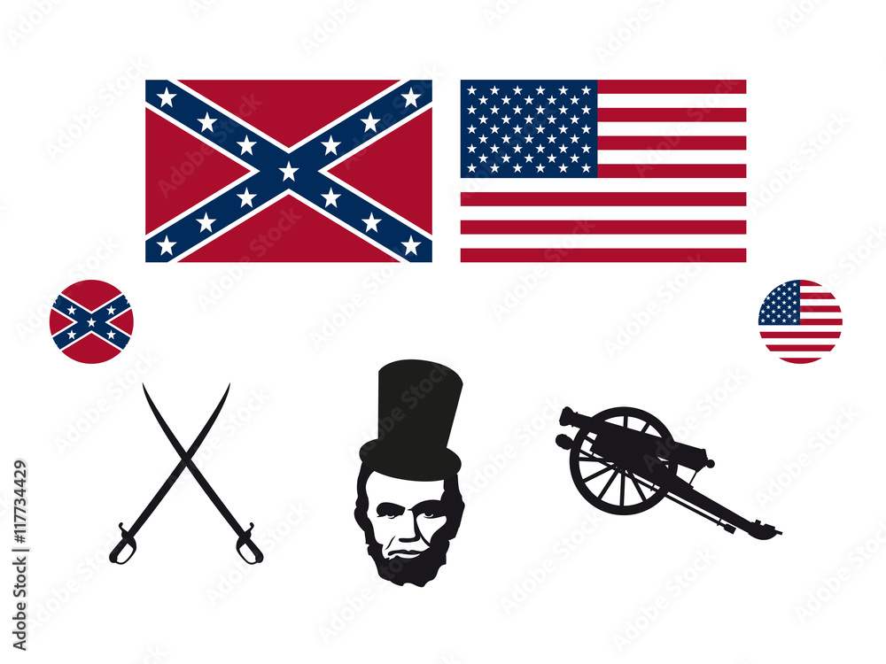 Civil War USA icon set vector. Symbols of the American Civil War Stock ...