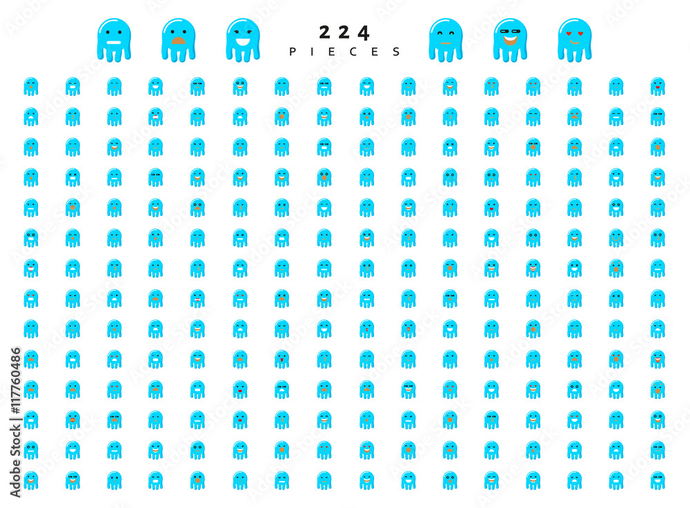 Monsters cute characters with doodle emotions, set isolated of 224 ...