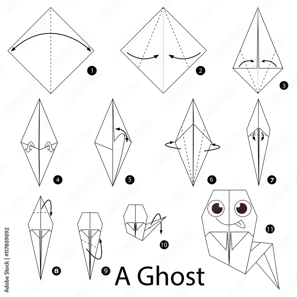 Step by step instructions how to make origami A Ghost. Stock Vector ...