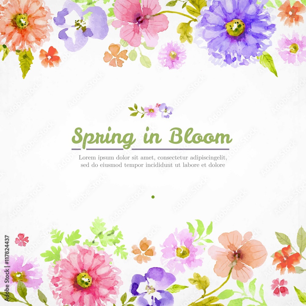 Watercolor flowers spring background Stock Vector | Adobe Stock