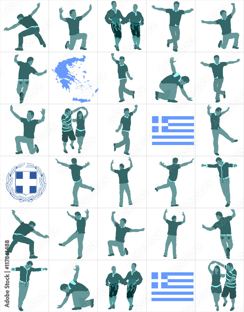 A Greek Evzone dancing vector silhouette isolated on white. Traditional ...