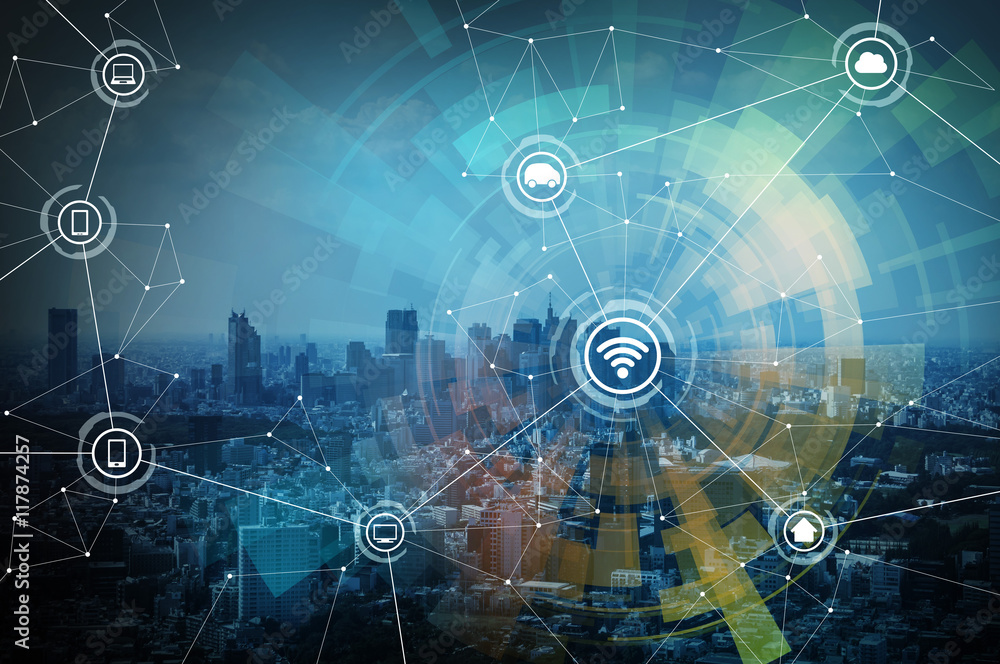 smart city and wireless communication network, IoT(Internet of Things ...
