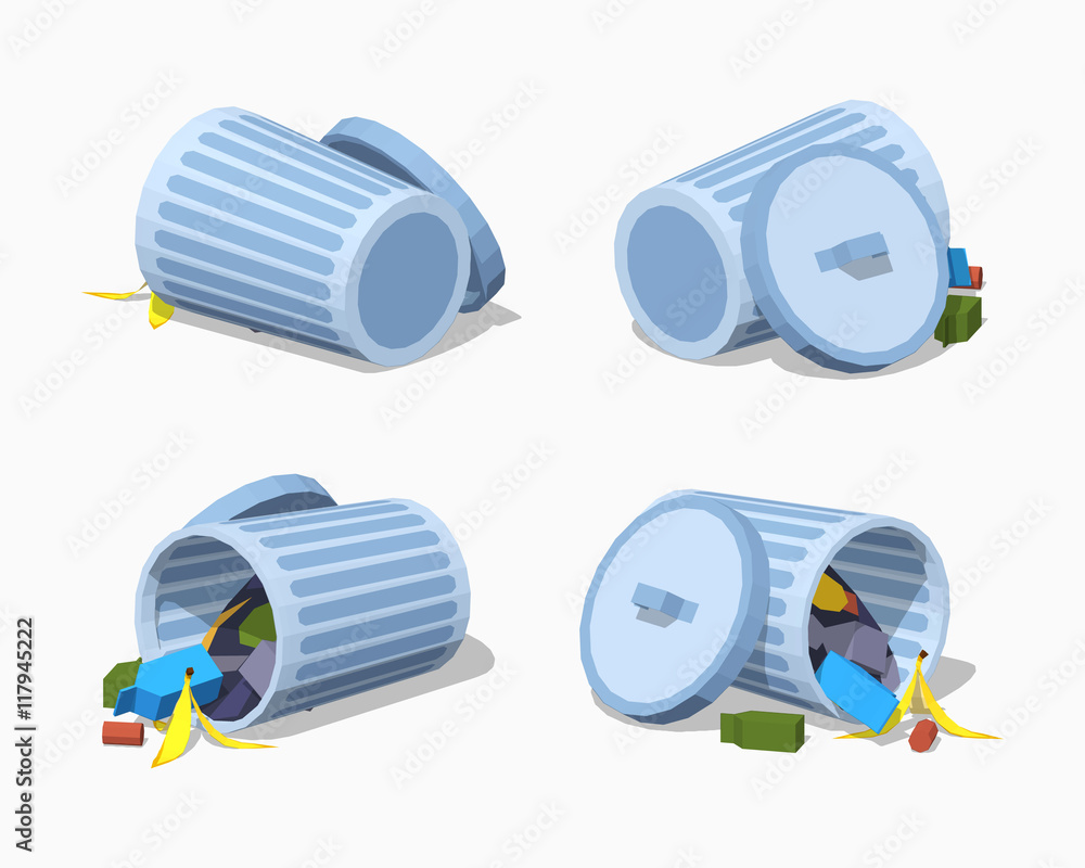Low poly trash can. 3D lowpoly isometric vector illustration. The set ...