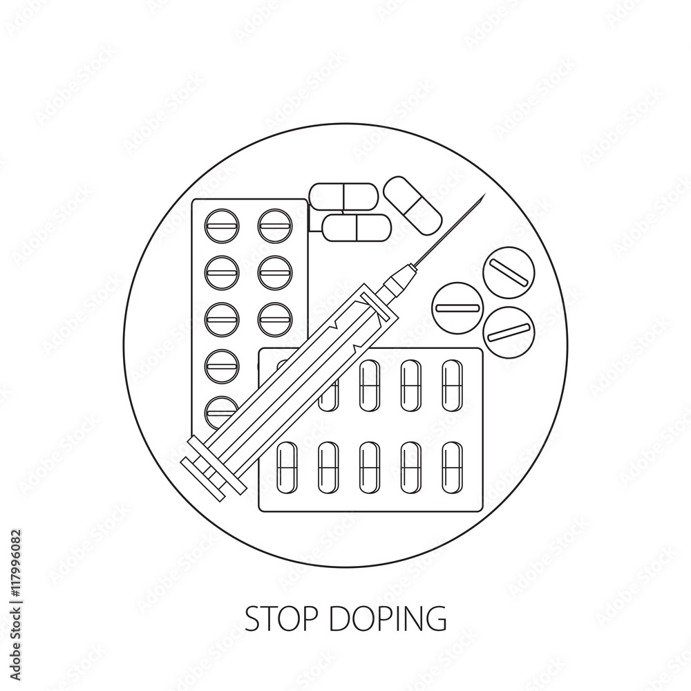 Stop doping. Propaganda poster or banner with the image of tablets ...