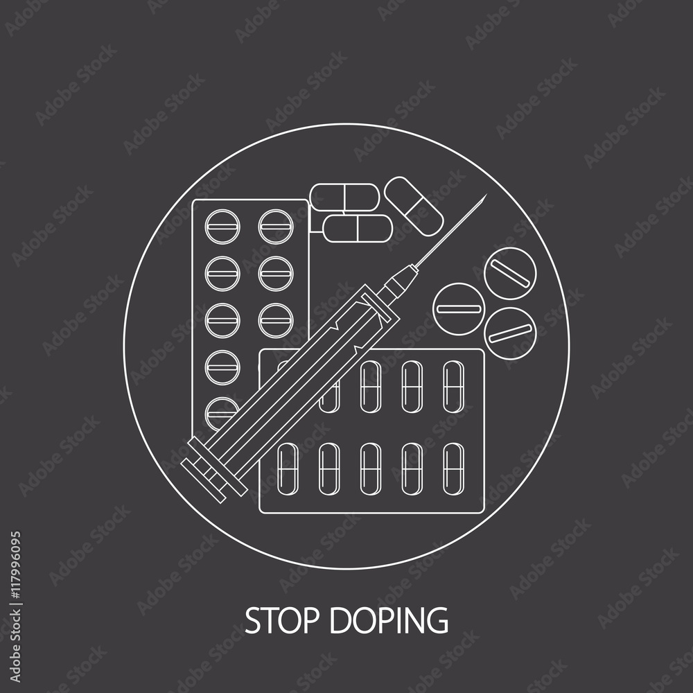 Stop doping. Propaganda poster or banner with the image of tablets ...