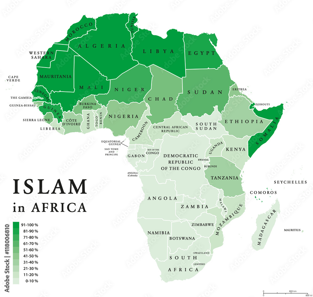 Islam distribution in Africa. Political map of Muslim population in ...