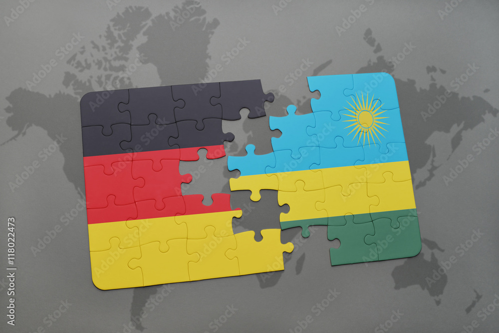 puzzle with the national flag of germany and rwanda on a world map ...