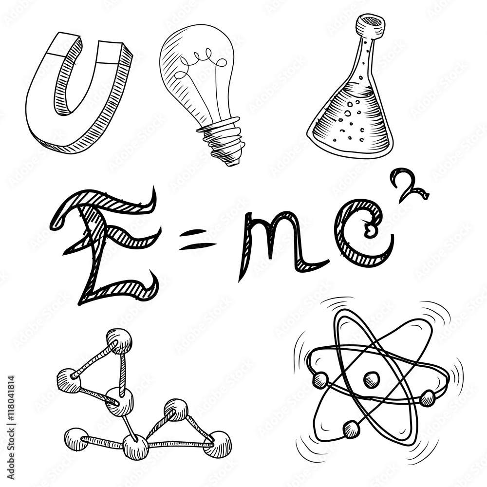 Mass-energy equivalence E=mc2. Hand drawn illustrations の Stock イラスト ...