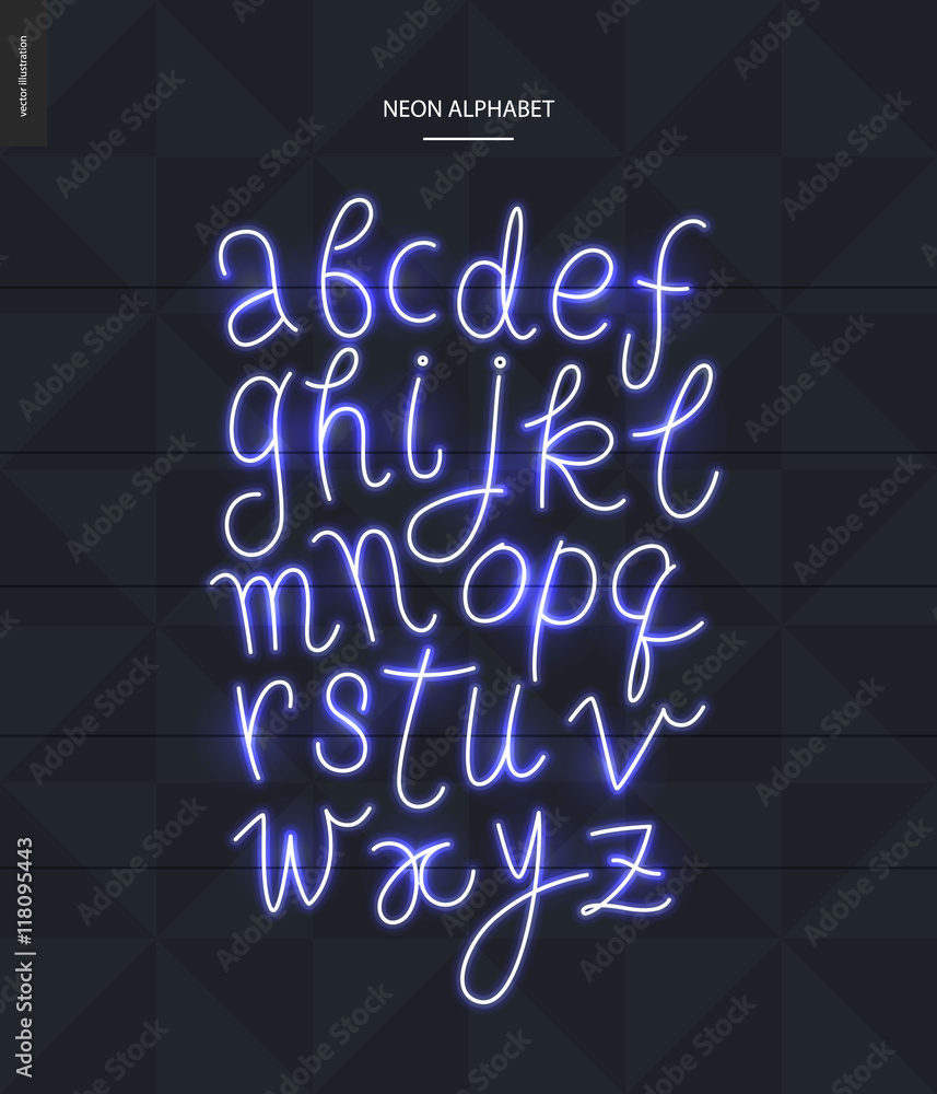 Neon alphabet volume 2 - vector illustrated script font glowing letters ...