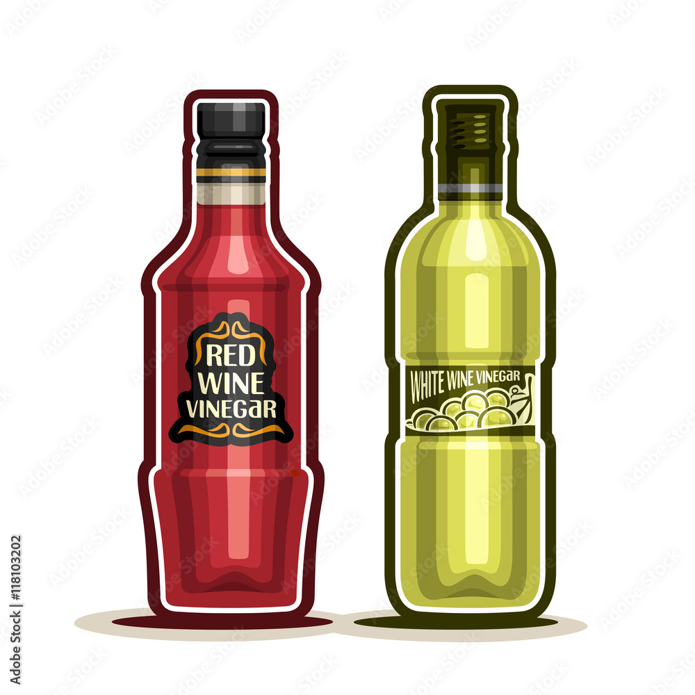 Vector logo Red and White Wine Vinegar Bottles, container grape acetum ...