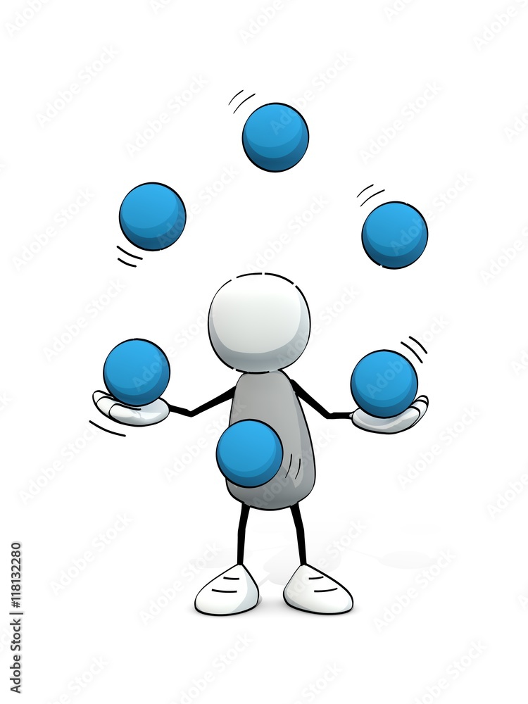 Ilustración de Stock little sketchy man juggling with blue balls ...