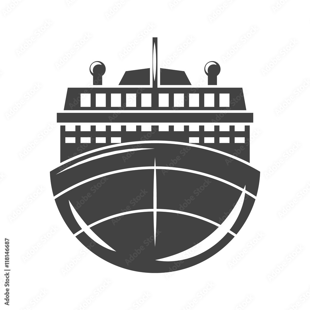 Ship front view. Black icon, logo element, flat vector illustration ...