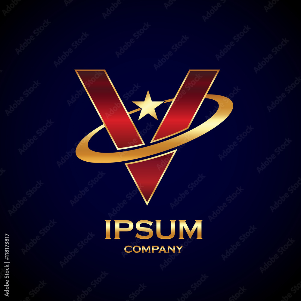 Abstract letter V logo,star symbol,sign saturn,ring shape with sample ...
