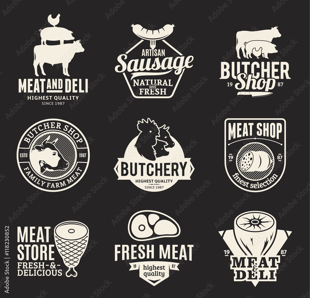 Vector butchery and meat logo, icons and design elements Stock Vector ...