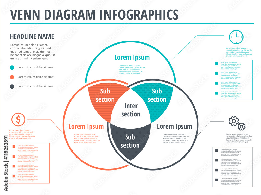 Venn diagram circles infographics template design. Vector overlapping ...