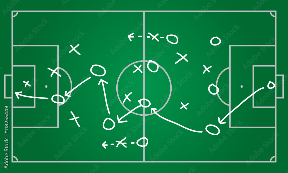 Soccer or football plan template. Realistic blackboard drawing game ...