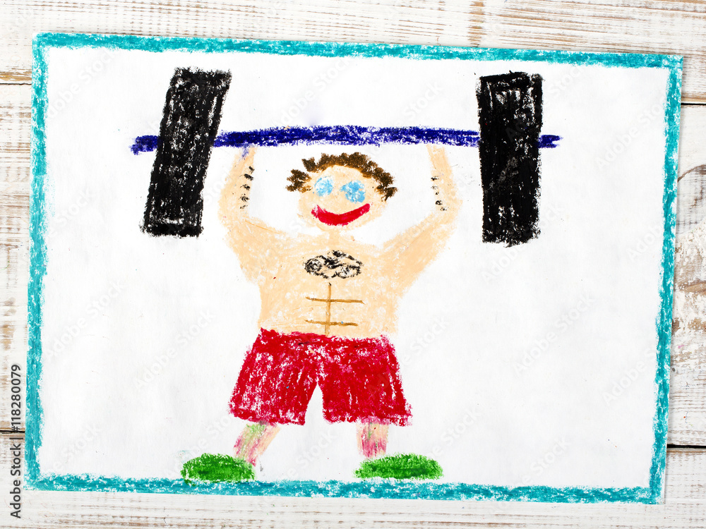 colorful drawing: bodybuilder and dumbbell Stock Photo | Adobe Stock