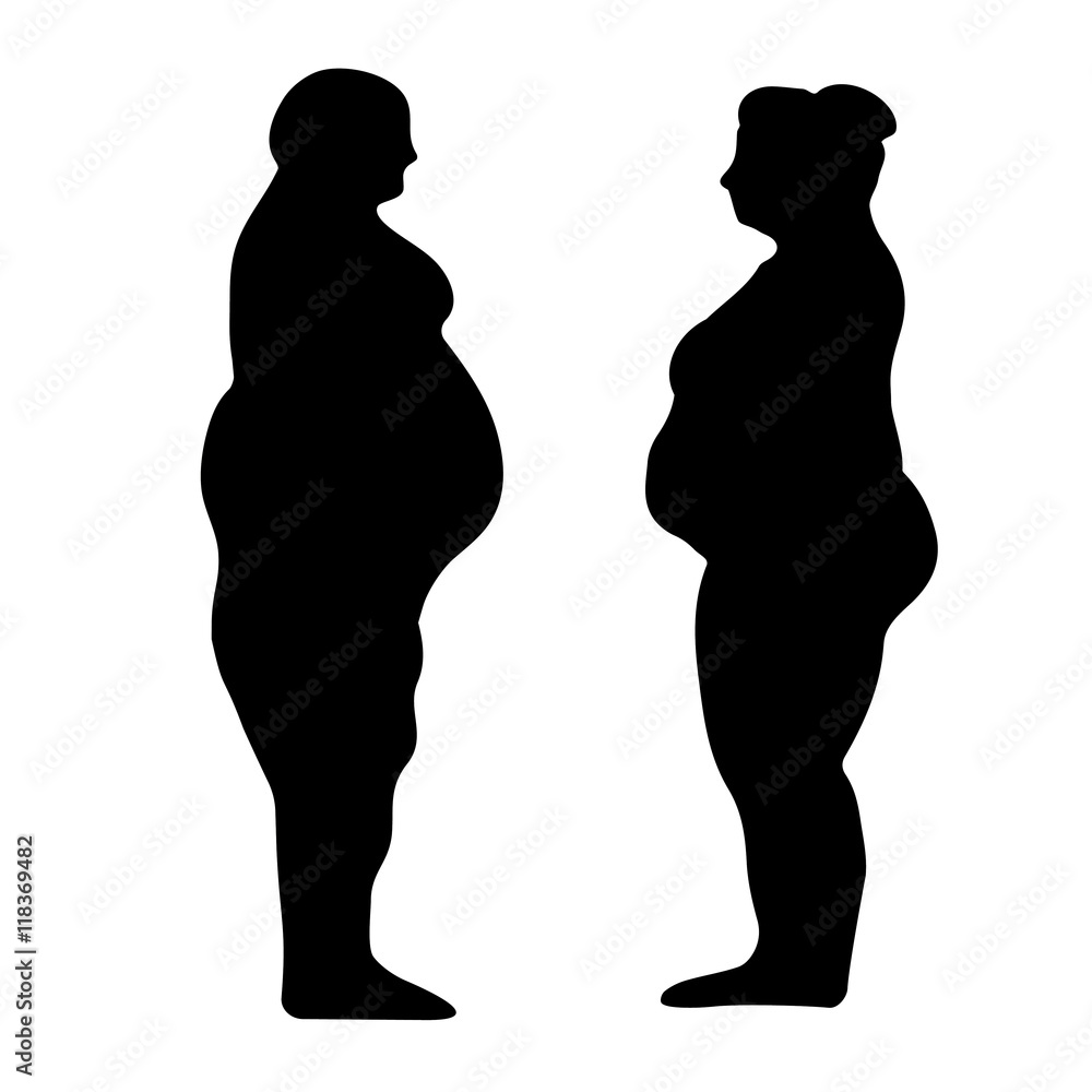 silhouette outline of a fat men and women Stock Vector | Adobe Stock
