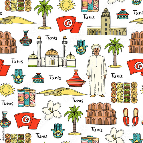 Vector seamless pattern with hand drawn colored symbols of Tunis Stock ... Vector seamless pattern with hand drawn colored symbols of Tunis Stock ...
