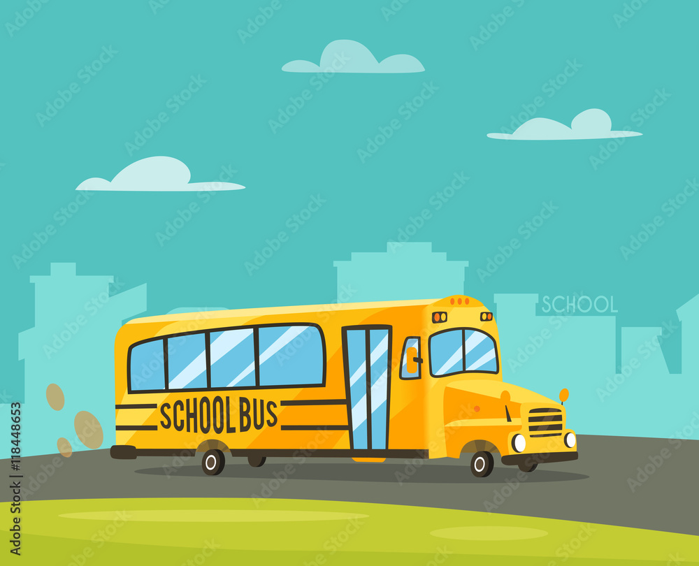 Vintage yellow school bus. Cartoon vector illustration Stock Vector ...