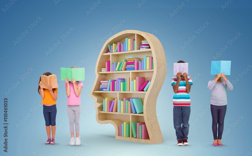 Stock-Foto „Composite image of elementary pupils reading“ | Adobe Stock