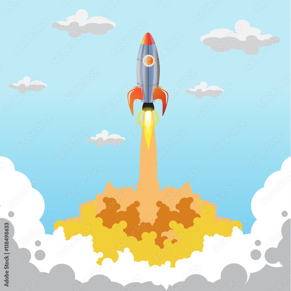 Rocket vector start up business. Space rocket launch. The rocket takes ...