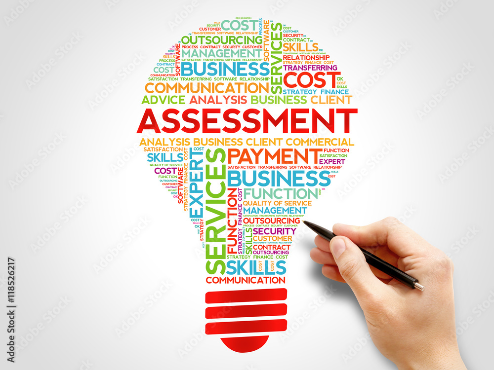 Assessment bulb word cloud collage, business concept background Stock ...
