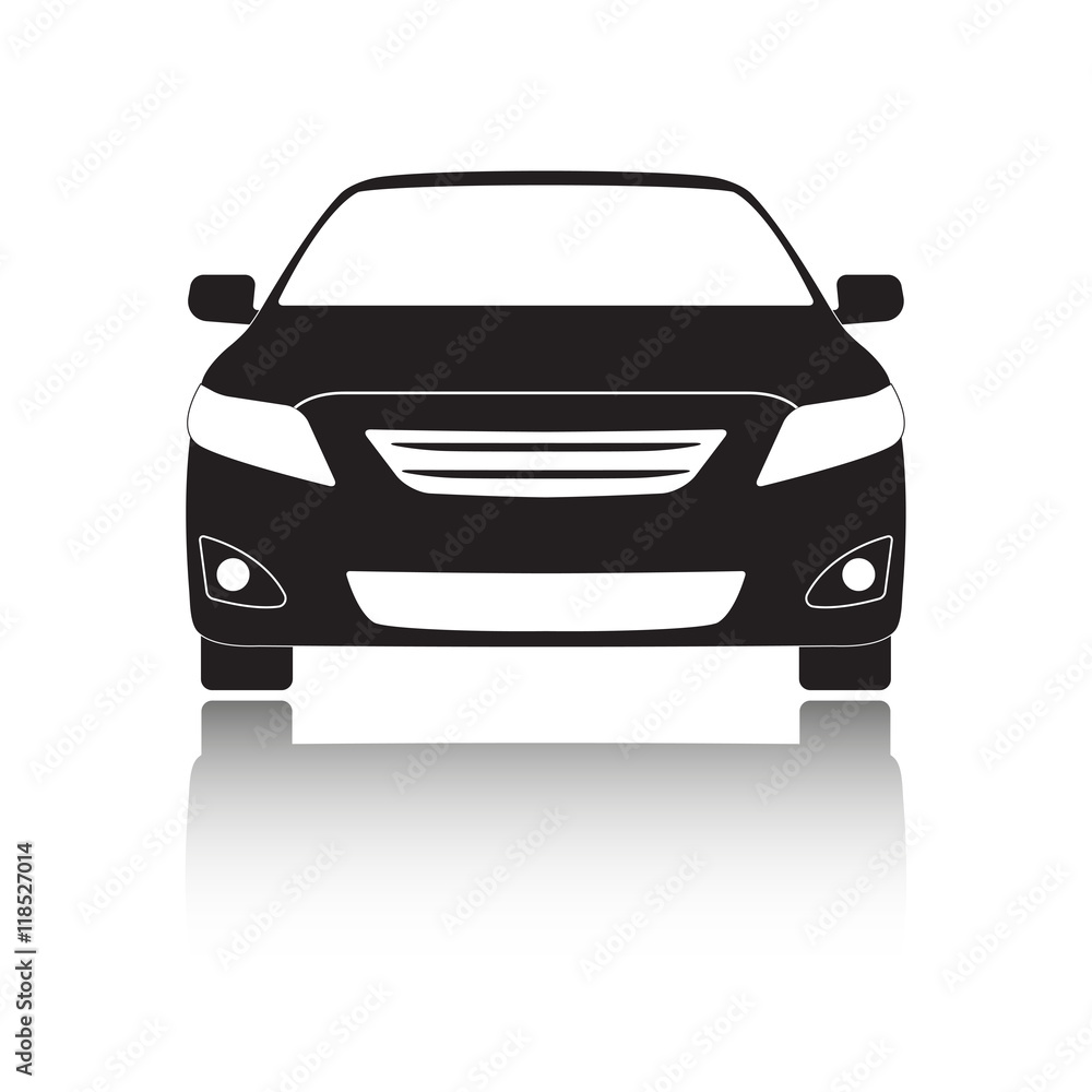 Car front icon. Black vehicle silhouette isolated on white background ...