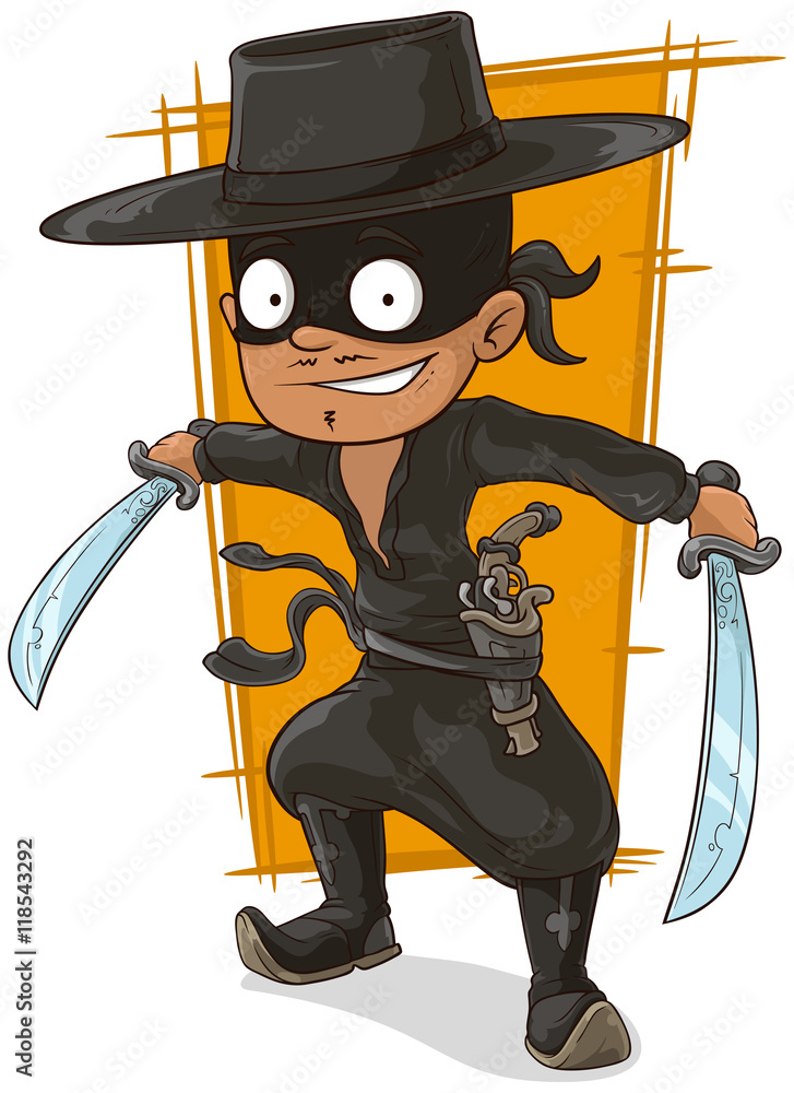 Cartoon man in zorro mask with swords Stock Vector | Adobe Stock