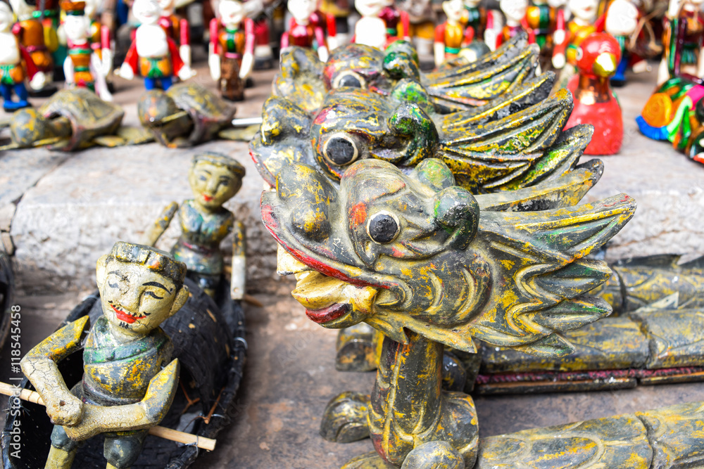 The Vietnamese traditional water puppets of the theater in Hanoi ...