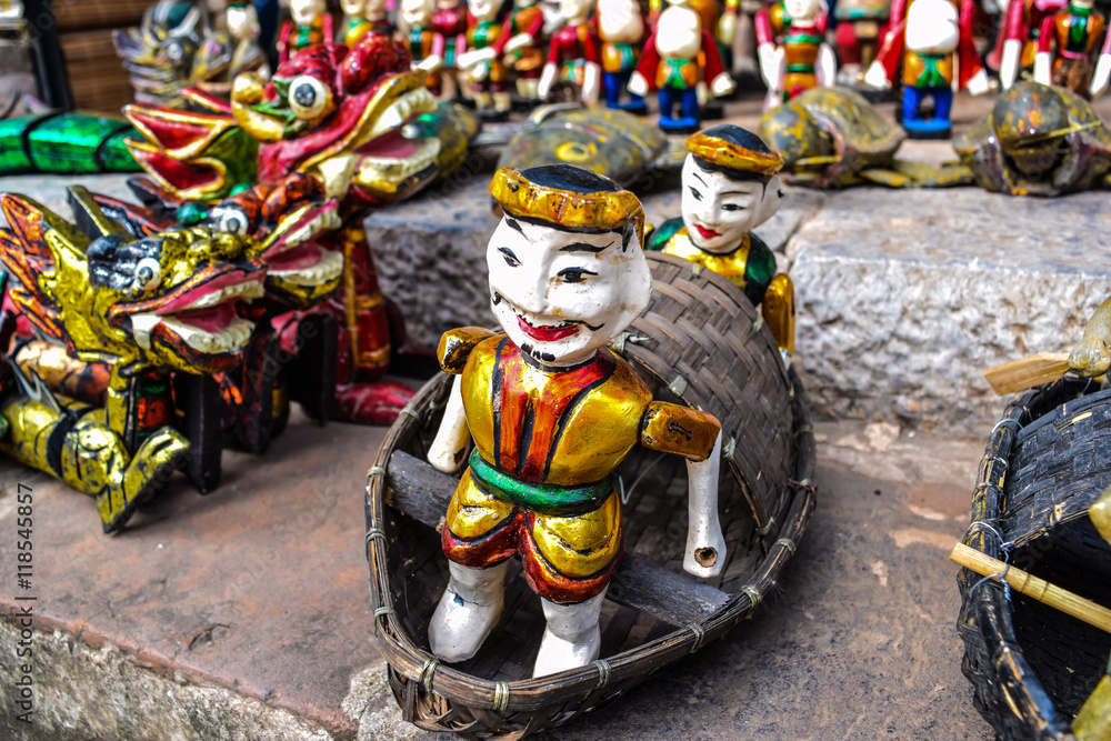 The Vietnamese traditional water puppets of the theater in Hanoi ...