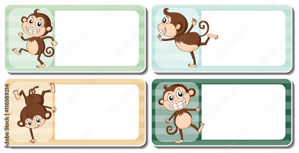 Label design with cute monkeys Stock Vector | Adobe Stock