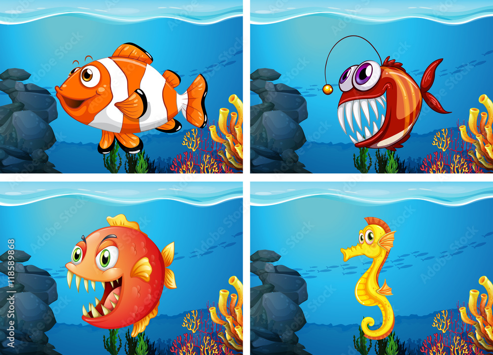 Different sea animals in the sea Stock Vector | Adobe Stock