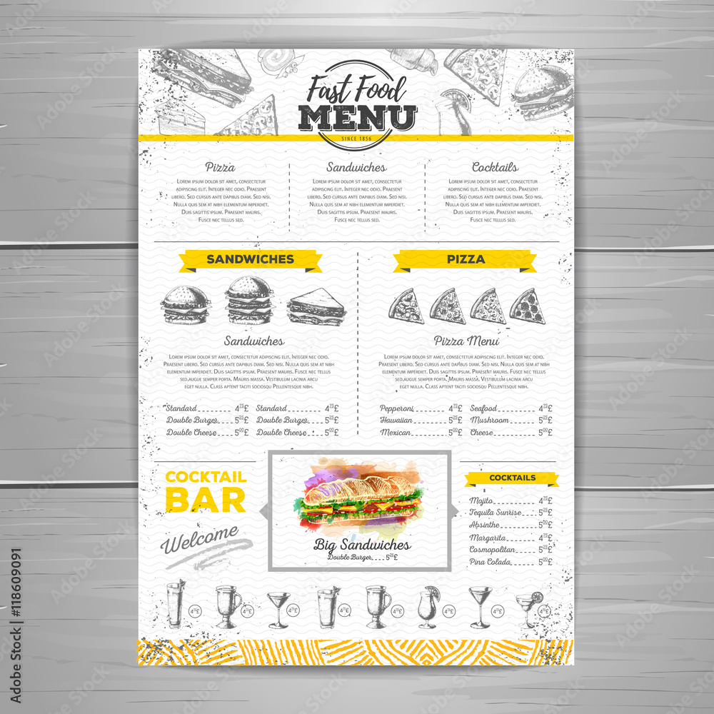 Vintage fast food menu design Stock Vector | Adobe Stock