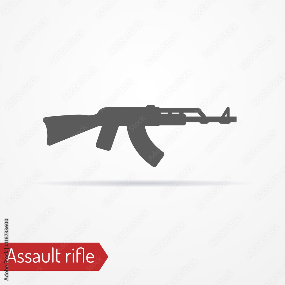 Abstract isolated assault rifle icon in silhouette style with shadow ...