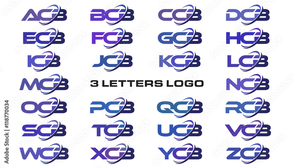 3 letters modern swoosh logo ACB, BCB, CCB, DCB, ECB, FCB, GCB, HCB ...