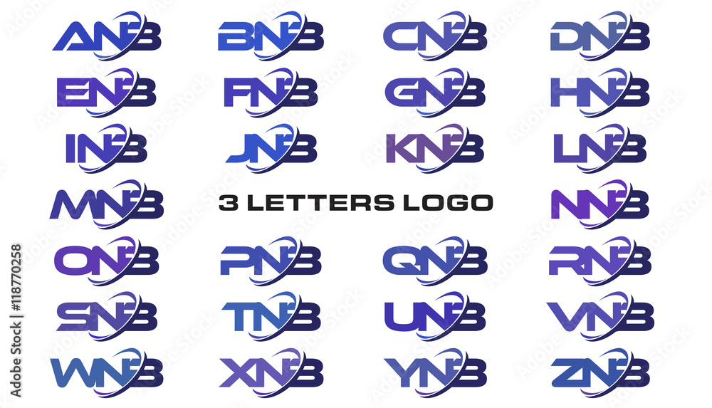 3 letters modern swoosh logo ANB, BNB, CNB, DNB, ENB, FNB, GNB, HNB, INB, JNB, KNB, LNB, MNB ...